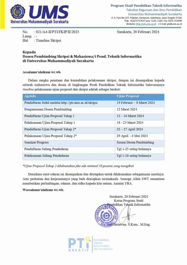 Timeline Skripsi Semester Genap 2023/2024 – PTI FKIP UMS